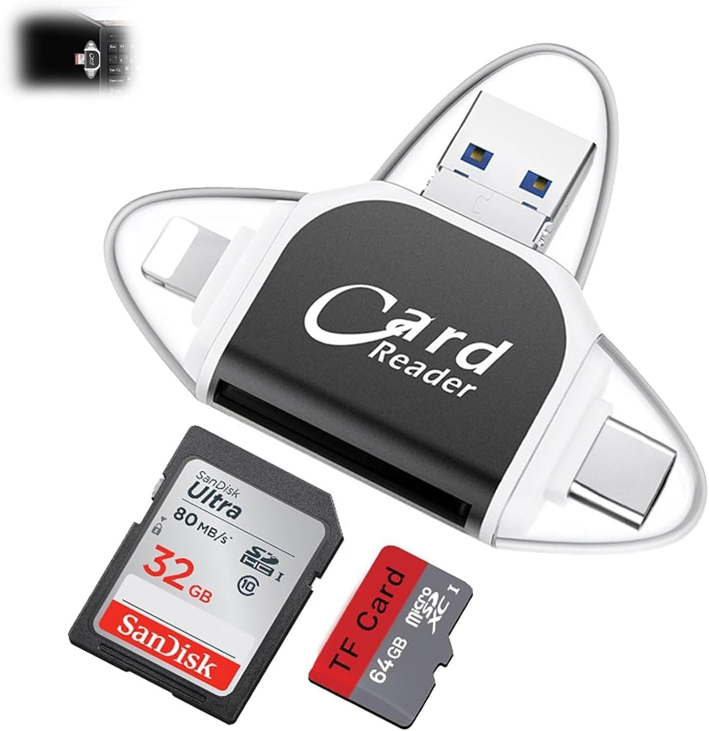 Multi-Port 4 in1 Universal SD TF Card Reader,Usb C Sd Tf Memory Card ...