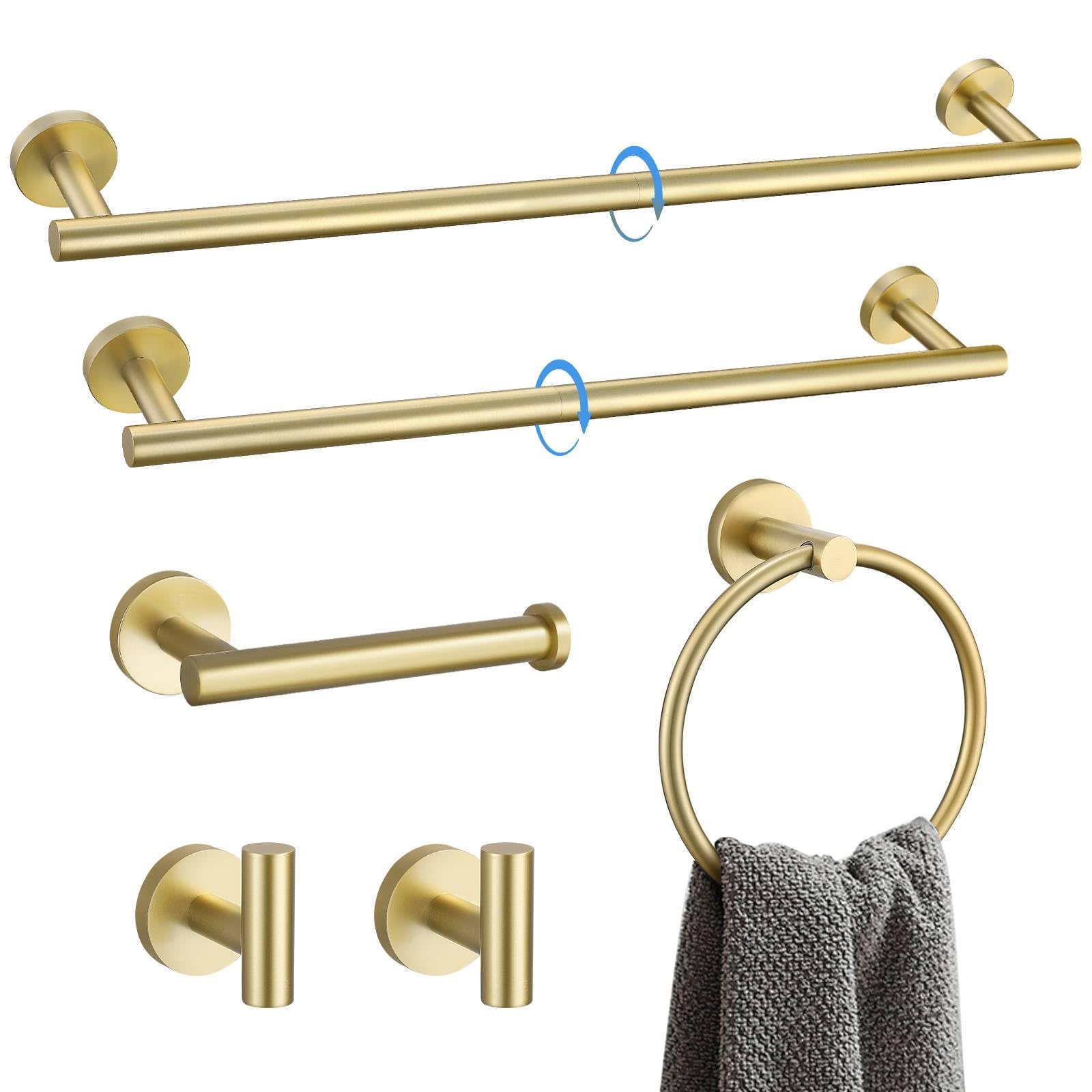 Amazon.com: 6 Pcs Bathroom Hardware Set Brushed Gold Towel Bar Set ...