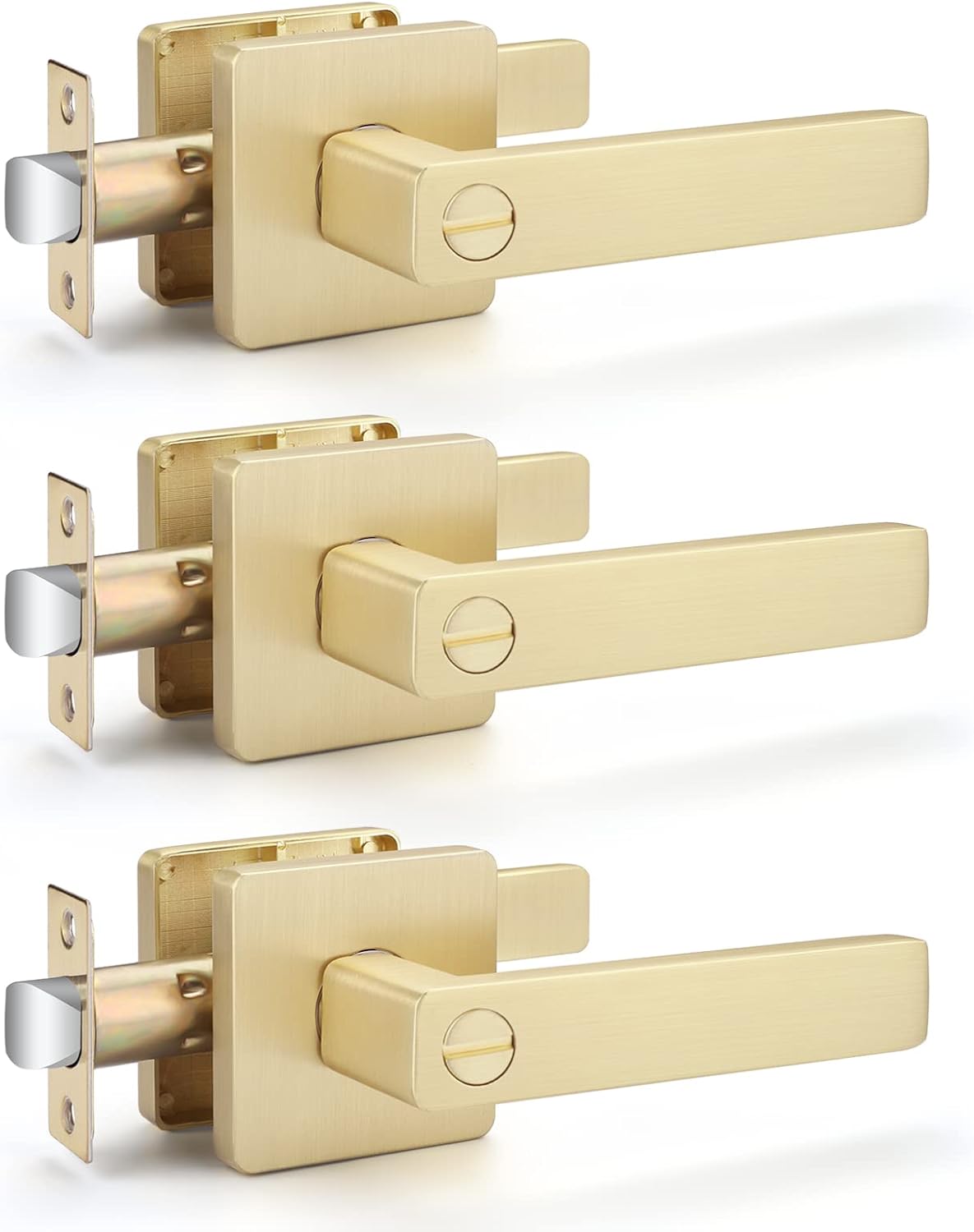 KAMIST 3 Pack Interior Door Handle in Satin Brass Finish, Privacy ...