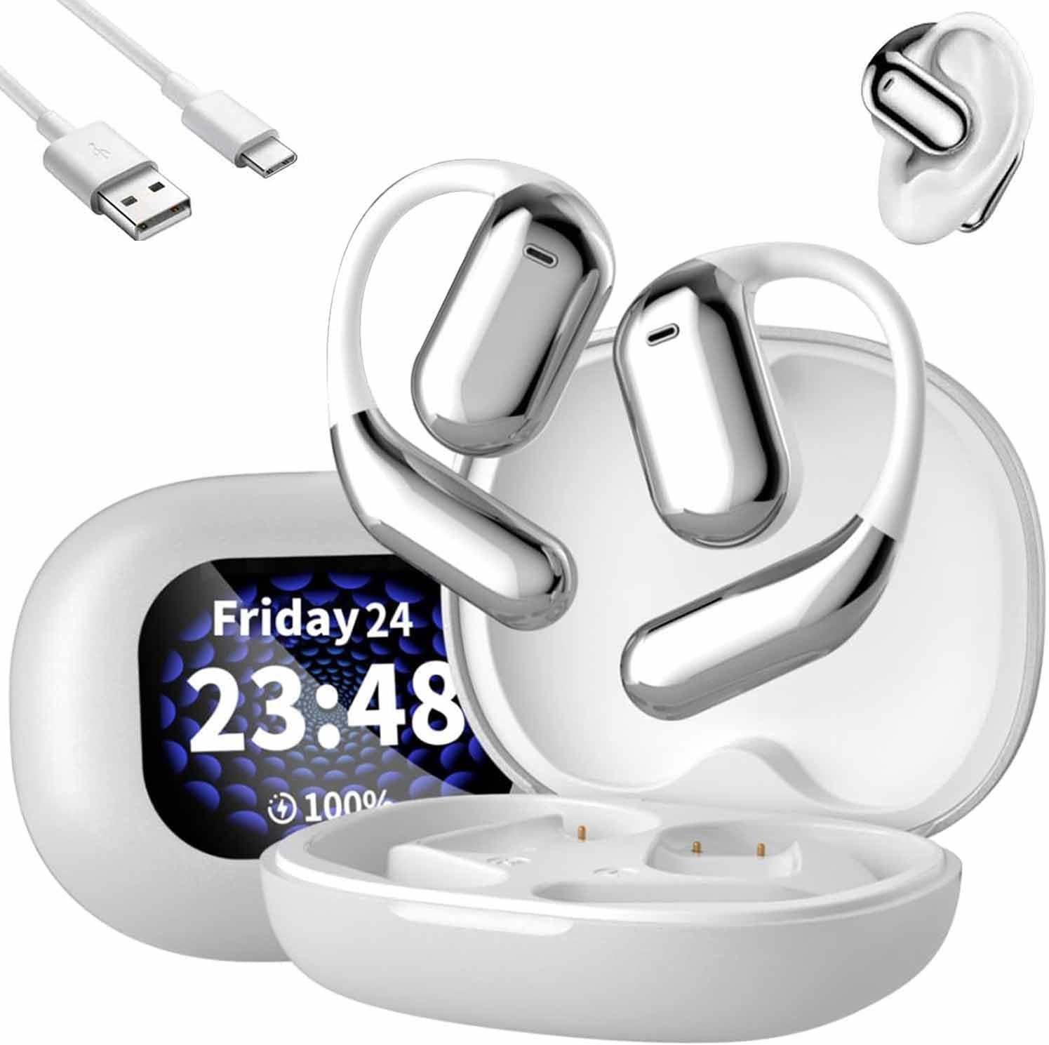 Amazon.com: KESIEME Intelligent Touch Screen Open Ear Earbuds Bluetooth ...