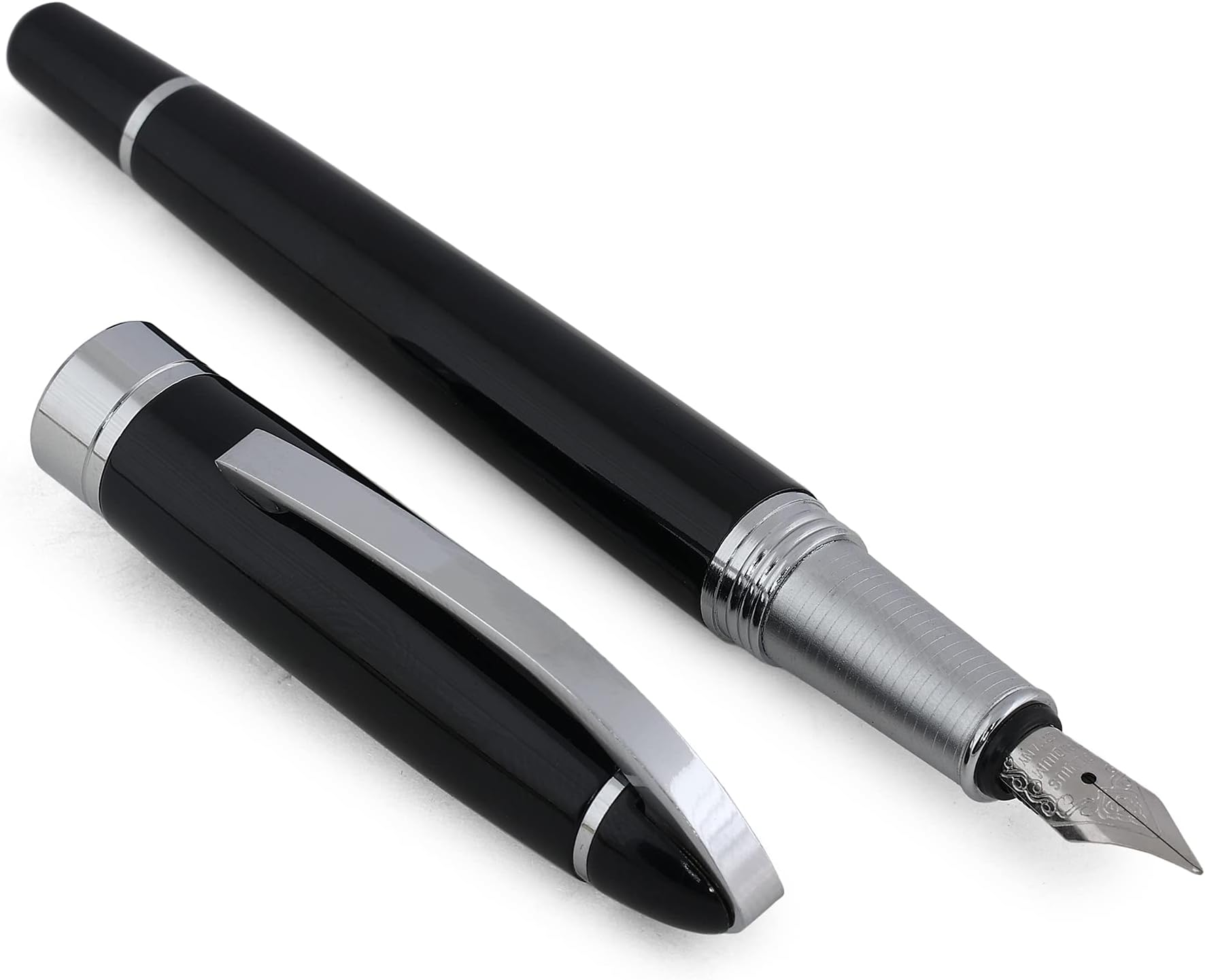 crewtone 5046 Black Metal Fountain Pen, Stunning Luxury Pen with Chrome ...