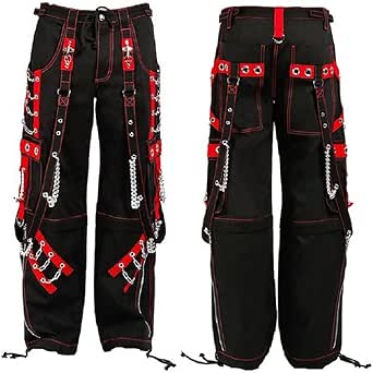 Amazon.com: Gothic Black & Red Men Pant Alternative Punk Rock Emo Rider ...
