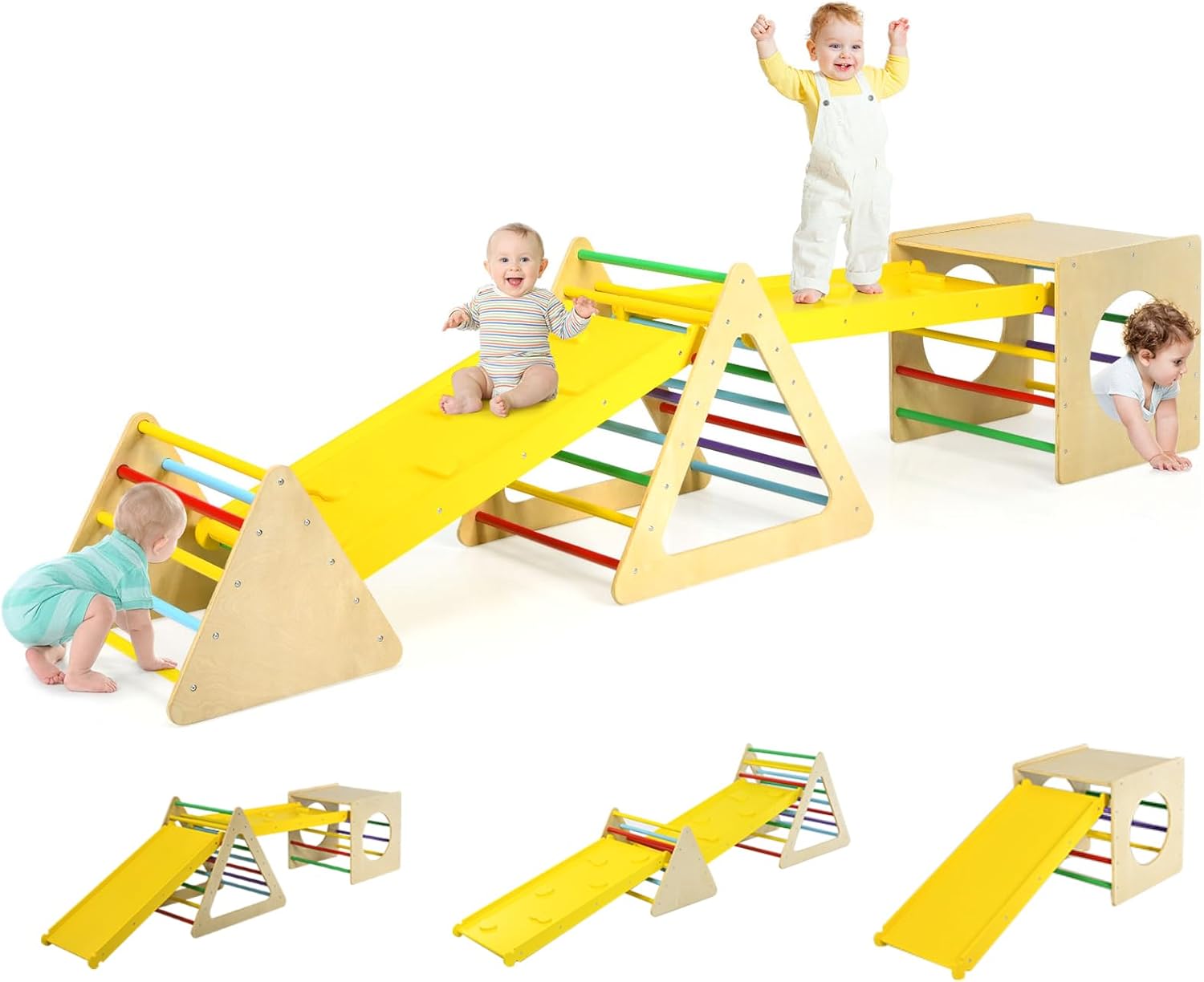 Amazon.com: HONEY JOY 6 in 1 Triangle Climber with Ramp, Indoor Toddler ...