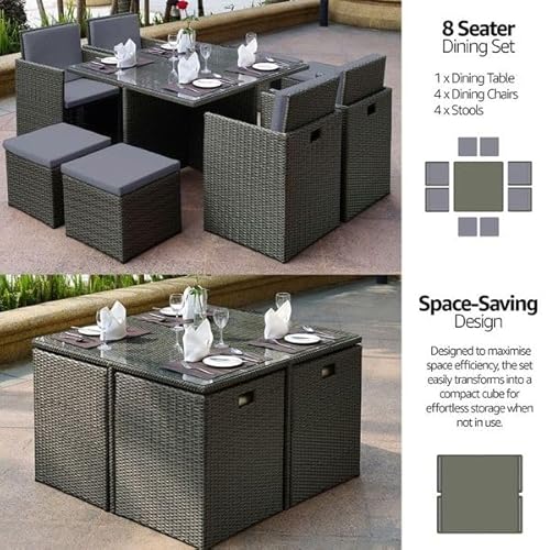 Bravich - 9 Piece 8 Seater Dark Grey Rattan Cube Garden Furniture ...
