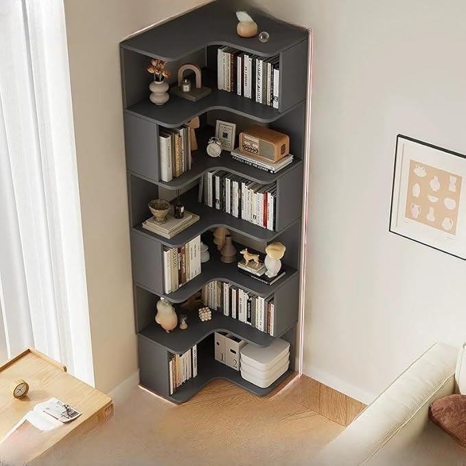 Amazon.com: LITFAD Modern Vertical Corner Bookshelf Solid Wood Floor ...