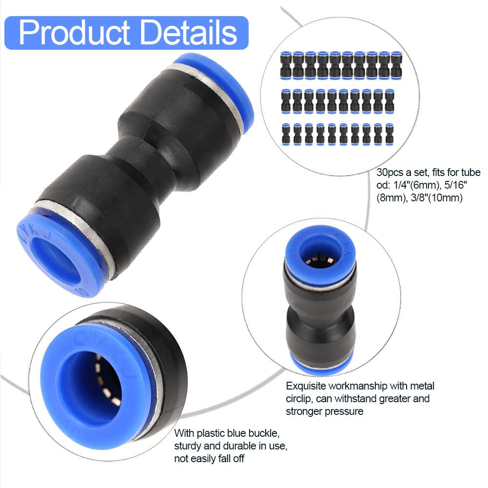 Buy Air Pipe Connector, 30 Pcs 6mm/8mm/10mm Pneumatic Fittings Air Pipe ...