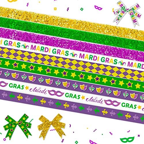 Amazon.com: 9 Rolls 27 Yards Mardi Gras Ribbons Fleur de Lis Ribbons ...