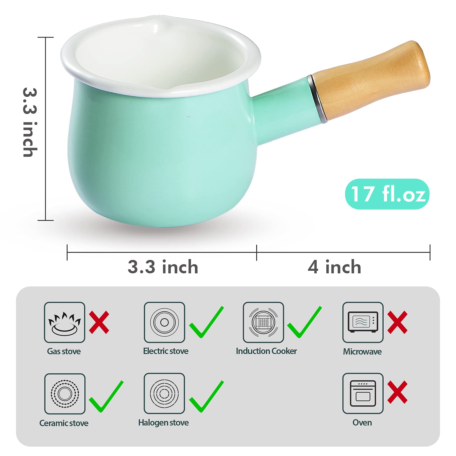 Snapklik.com : Enamel Milk Pan, Mini Butter Warmer 4 Inch 550ml Milk ...