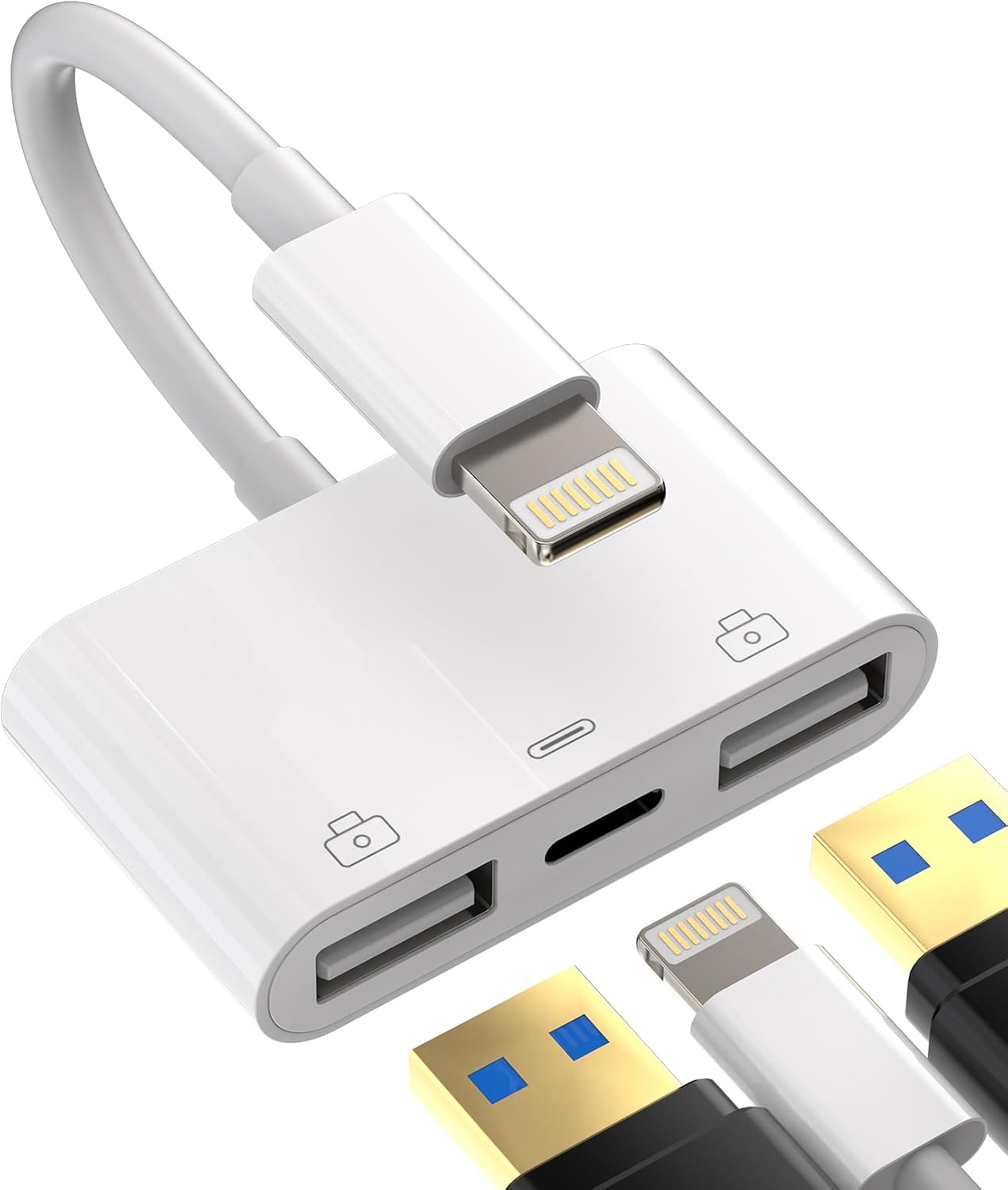 USB to Lightning Dongle for iPhone Adapter(3in1) Apple OTG Charger ...