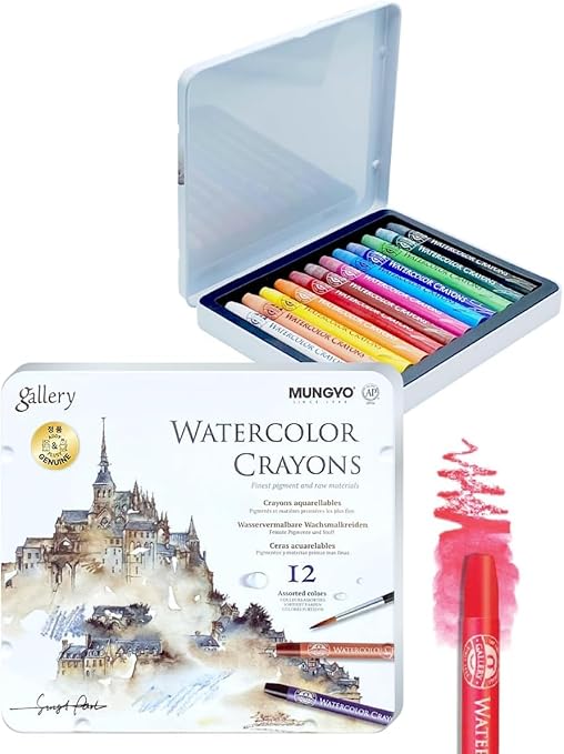 Amazon.com : MUNGYO Watercolor Crayons, Professional Crayons, 12 Colors ...