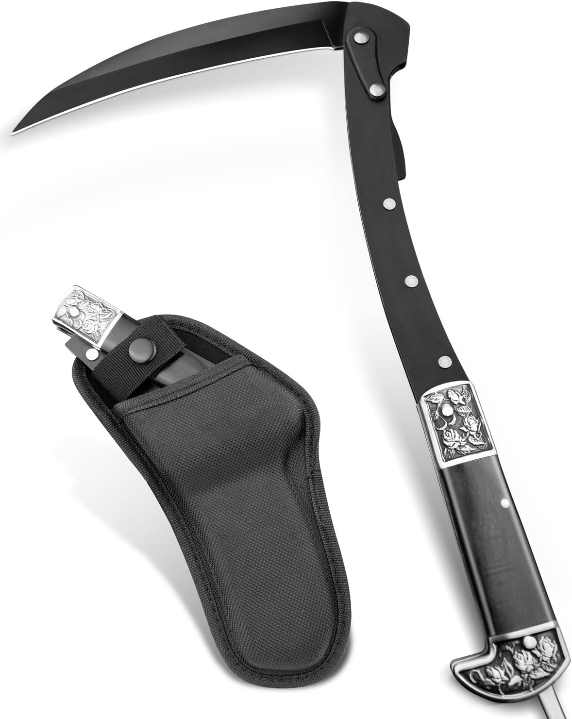 VALHALLA Folding Sickle, Black Sharp Folding Scythe with 2 Sections ...