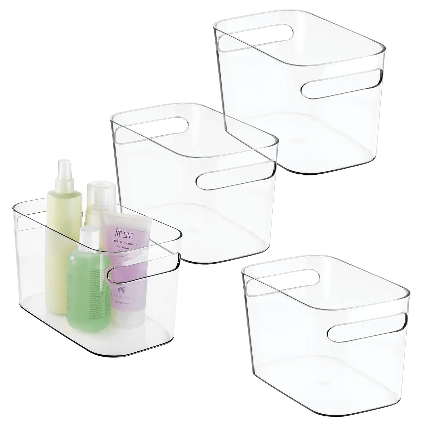 Amazon.com: mDesign Deep Plastic Bathroom Bin with Handles - Storage ...