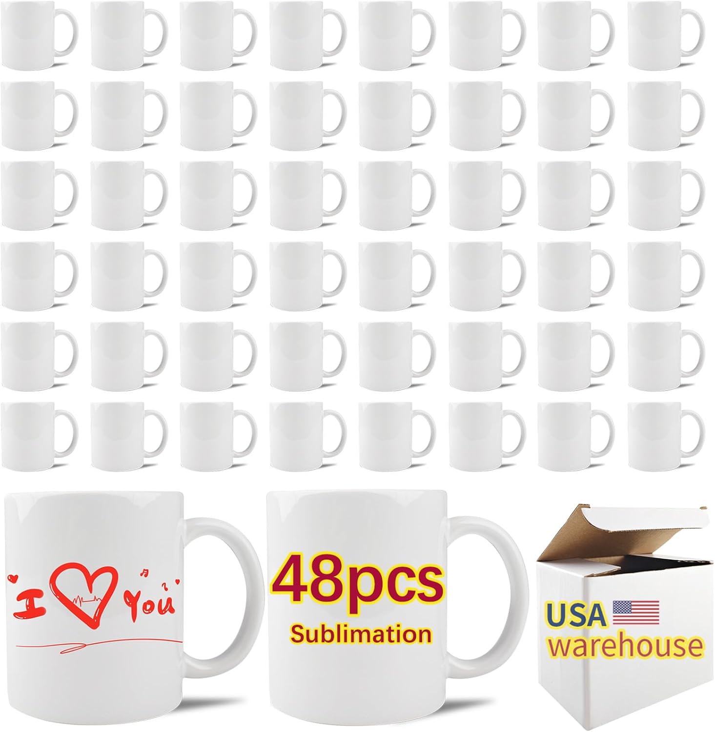 Amazon.com: LaiHiulaan 48 PACK 11 oz Sublimation Mugs Blank Bulk ...