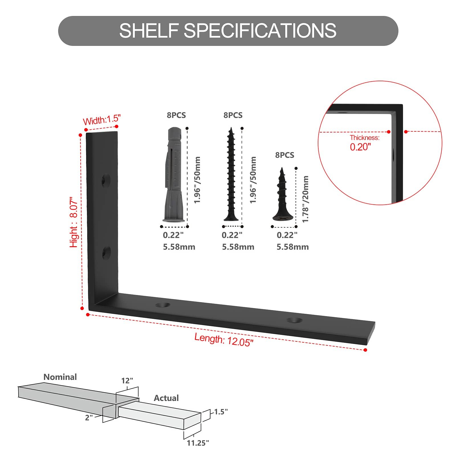 Snapklik.com : WEKIS Black Shelf Bracket 12 Inch Floating Shelf ...