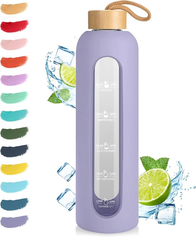 Amazon.com: Sursip 32 oz Borosilicate Glass Water Bottle with Time ...