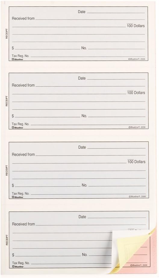Blueline Receipt Book, 200 Carbonless Duplicates, English, 10-7/8" x 6 ...