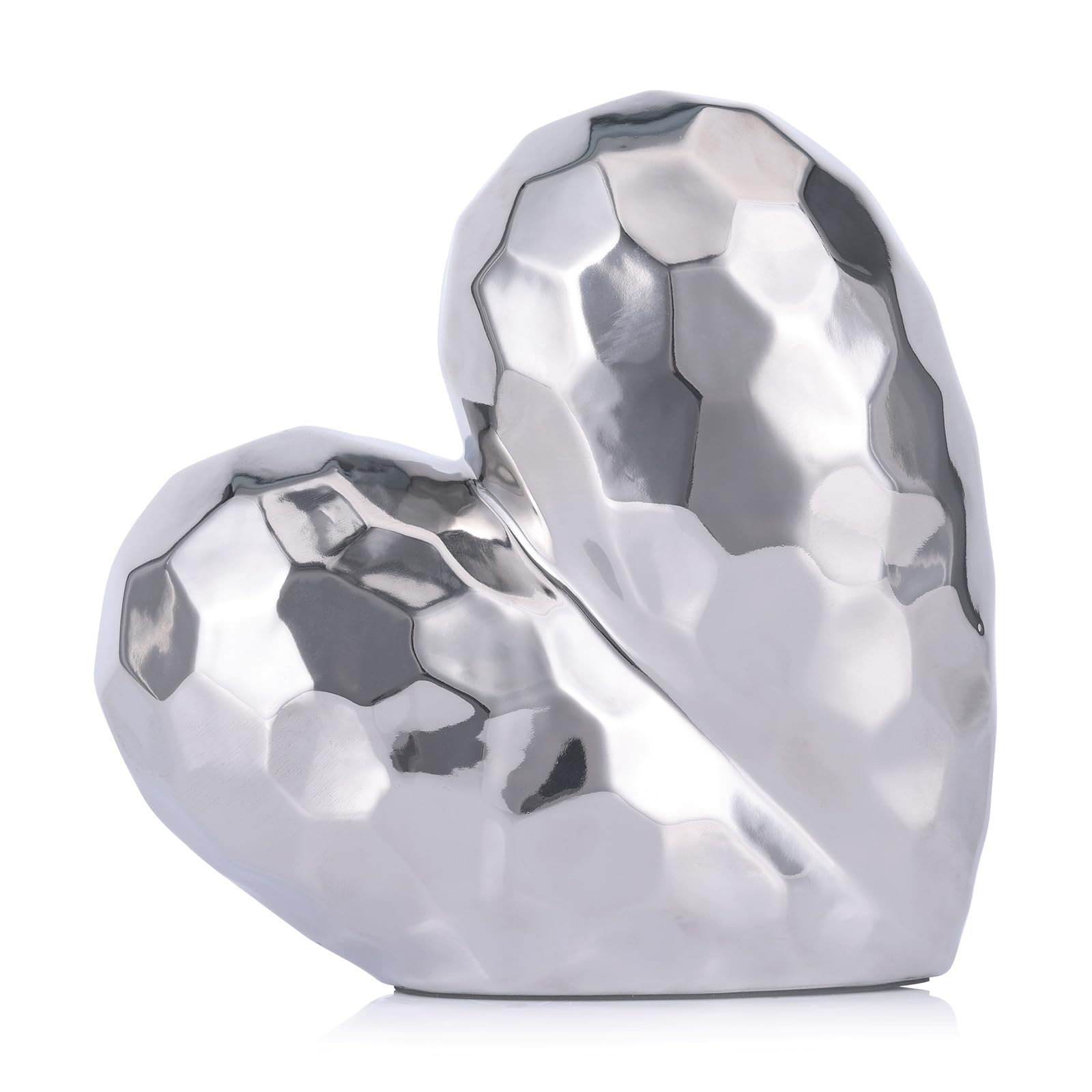 Amazon.com: Silver Heart Shape Statue, Ceramic Heart Statue for Modern ...