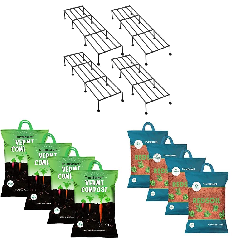 TrustBasket Indigo Planter Stand for Plants - Set of 4&Trust Basket ...