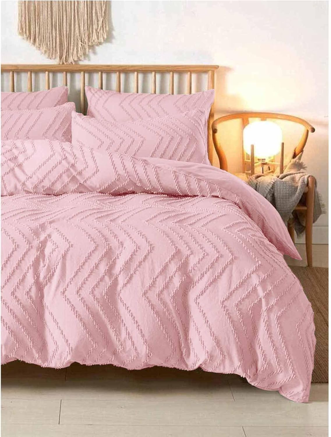 Amazon.com: Nanko Pink Duvet Cover Queen Size, 3pc Boho Tufted ...