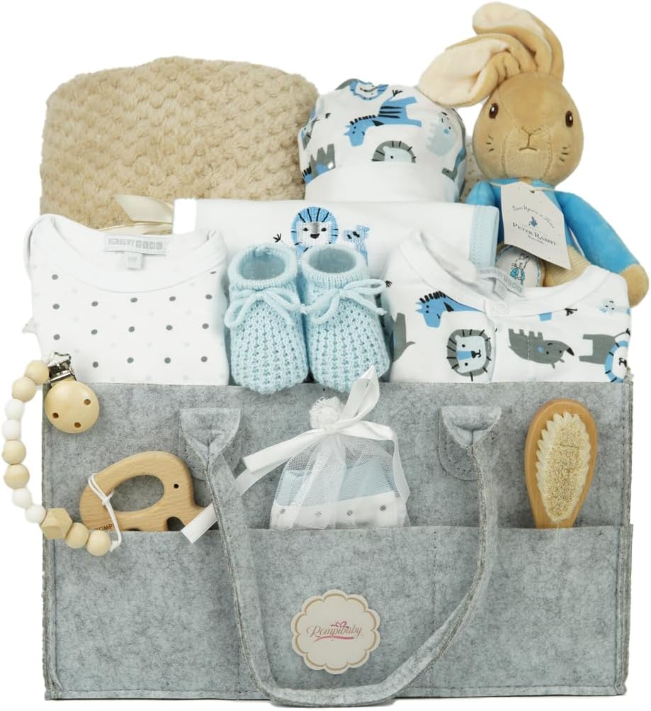 Baby Boy Hamper Gift Set | Newborn Essentials in Grey Nappy Caddy ...