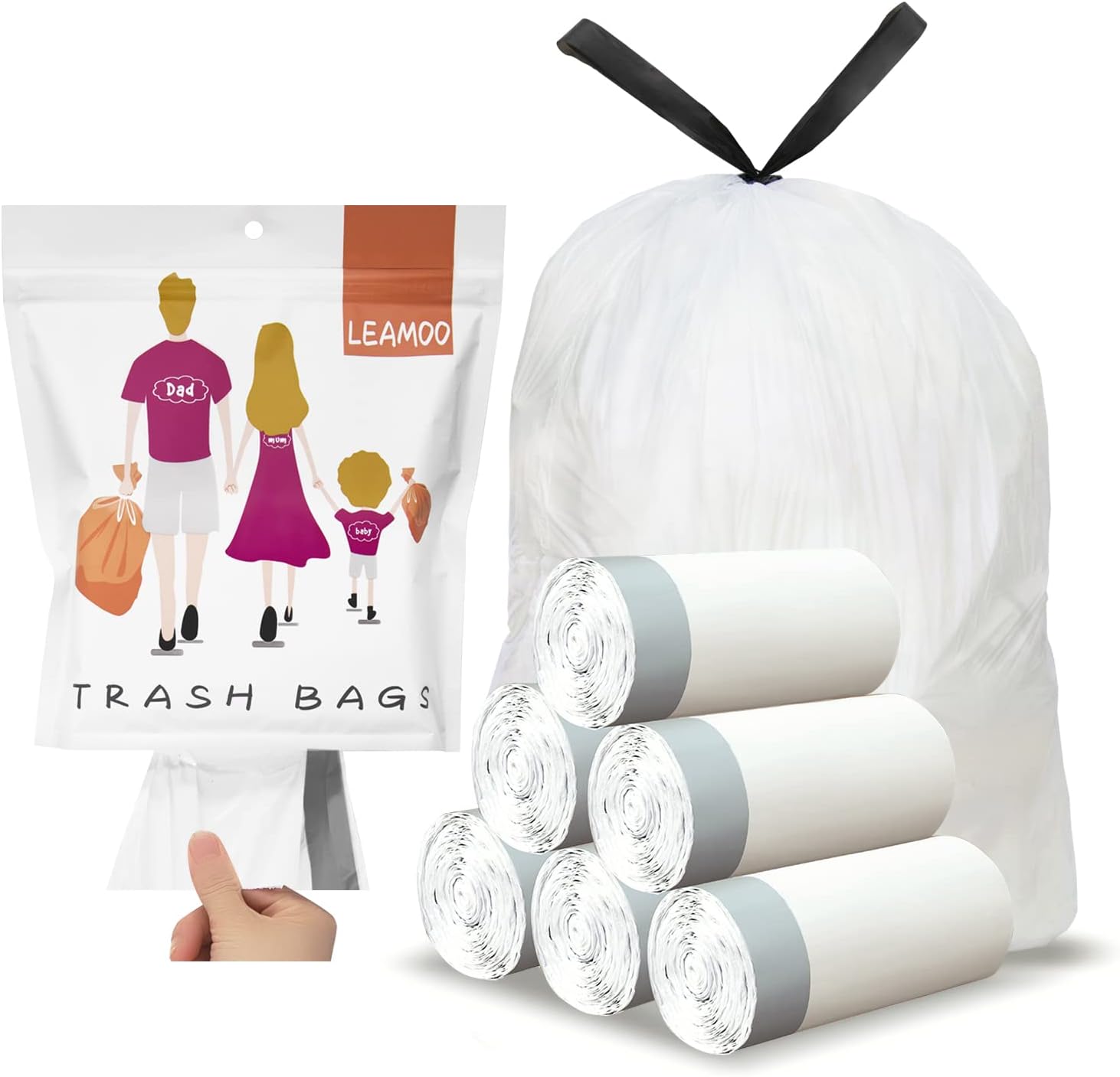 Amazon.com: LEAMOO 2 to 2.6 Gallon Drawstring Trash Bag, Small 10 Liter ...