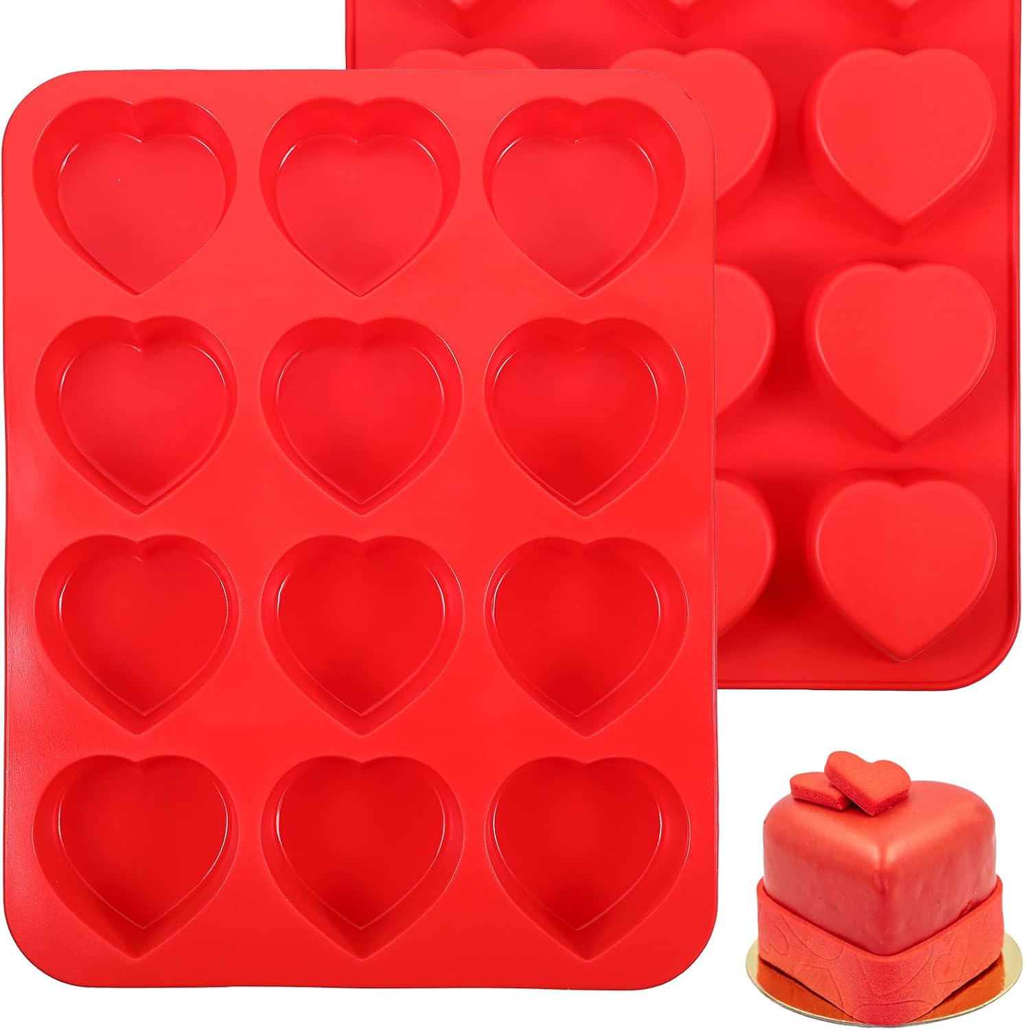 Amazon.com: Gjinxi Heart Shaped Cake Pans - 2 Pcs Silicone Cupcake Pan ...