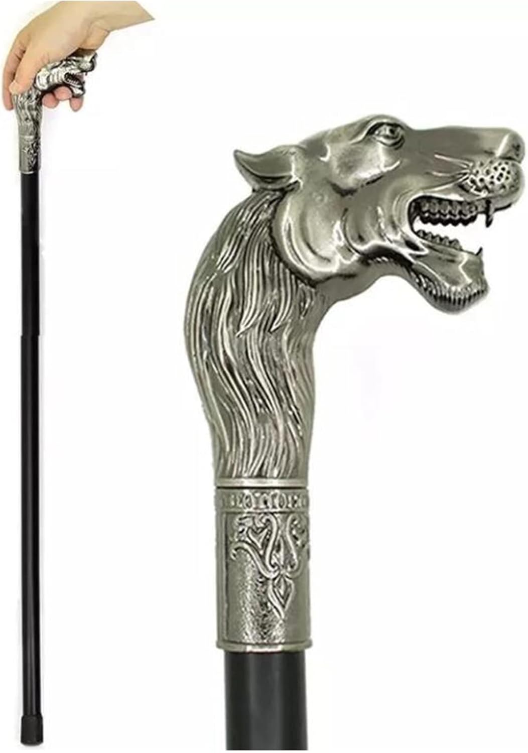 BIGIX Wolf Head Walking Sticks - Men Vintage Walking Cane - Metal Wolf ...