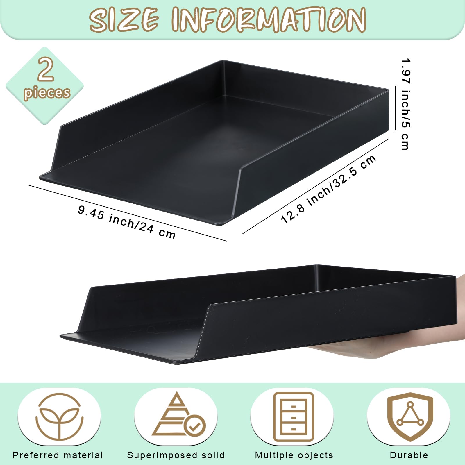Snapklik.com : Wenqik 2 Pcs Stackable Paper Trays Rectangular Plastic ...