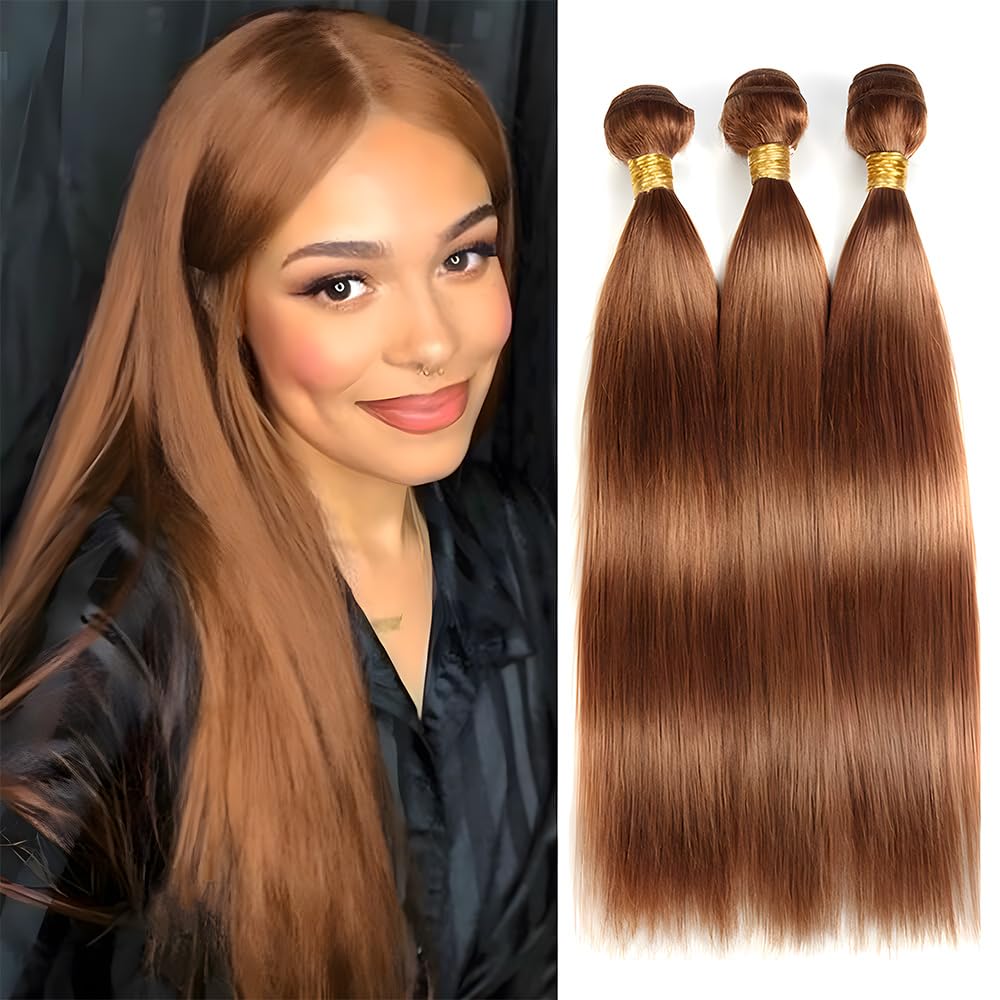 Amazon.com : Color 30 Human Hair Bundles Light Brown Straight Bundles ...