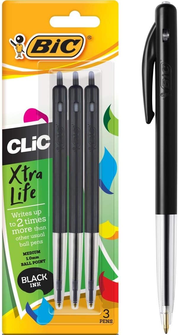 BIC Clic Retractable Ball Pens with Pocket Clip Medium Point (1.0 mm ...
