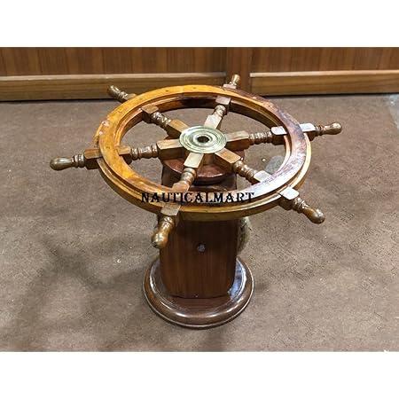 Amazon.com: Wooden Ship Wheel Table - Nautical Decor- Ship Wheel ...