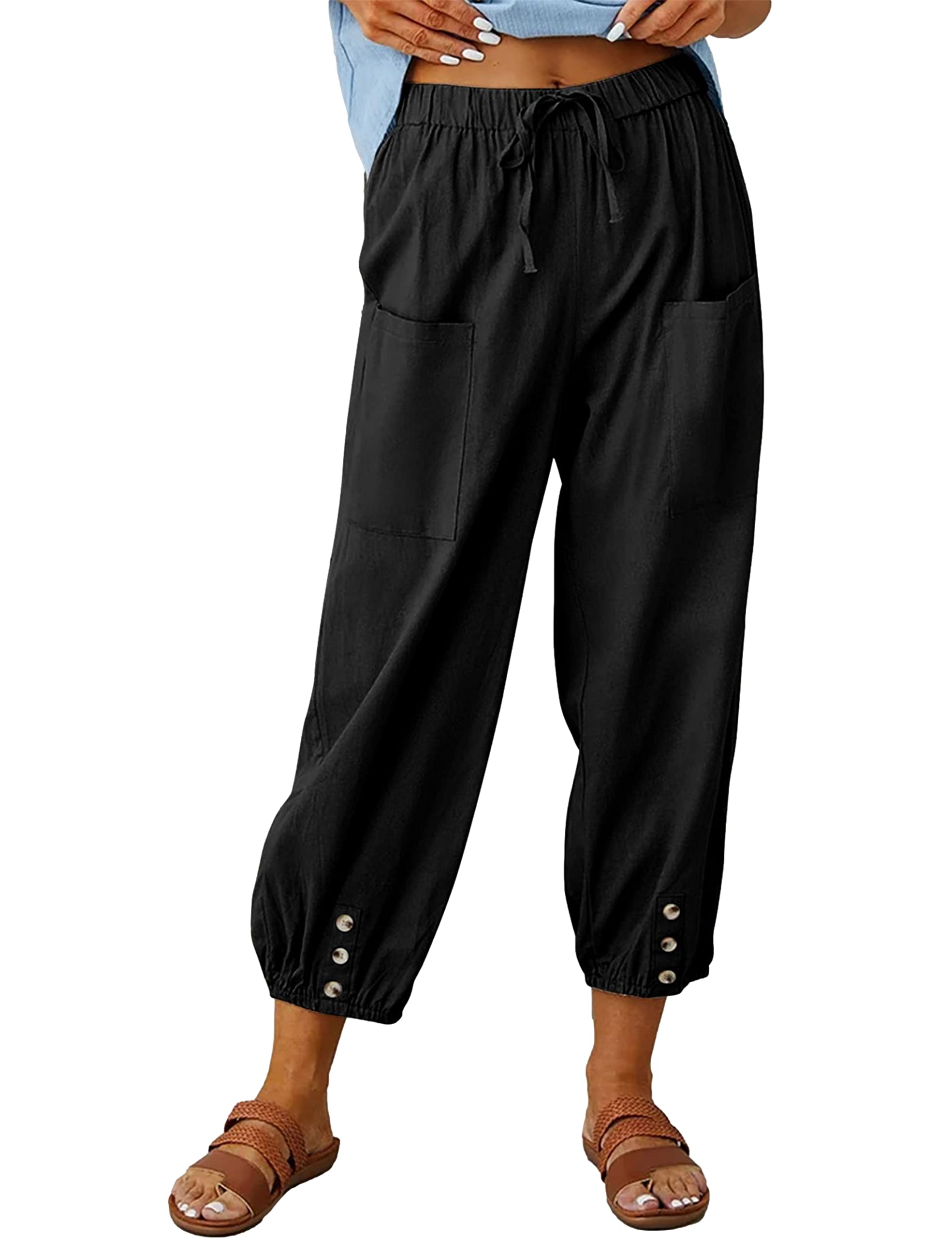 Amazon.com: Bozanly Women's Casual Lantern Harem Loose Capris Pants ...