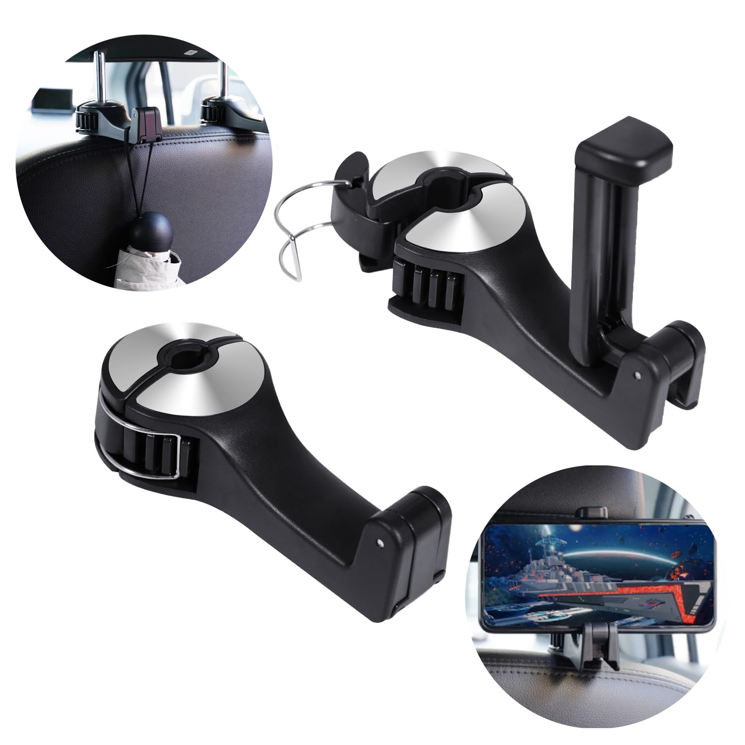 YONGMING Car Bag Hook, Seat Headrest Hooks with Phone Holder Mount ...