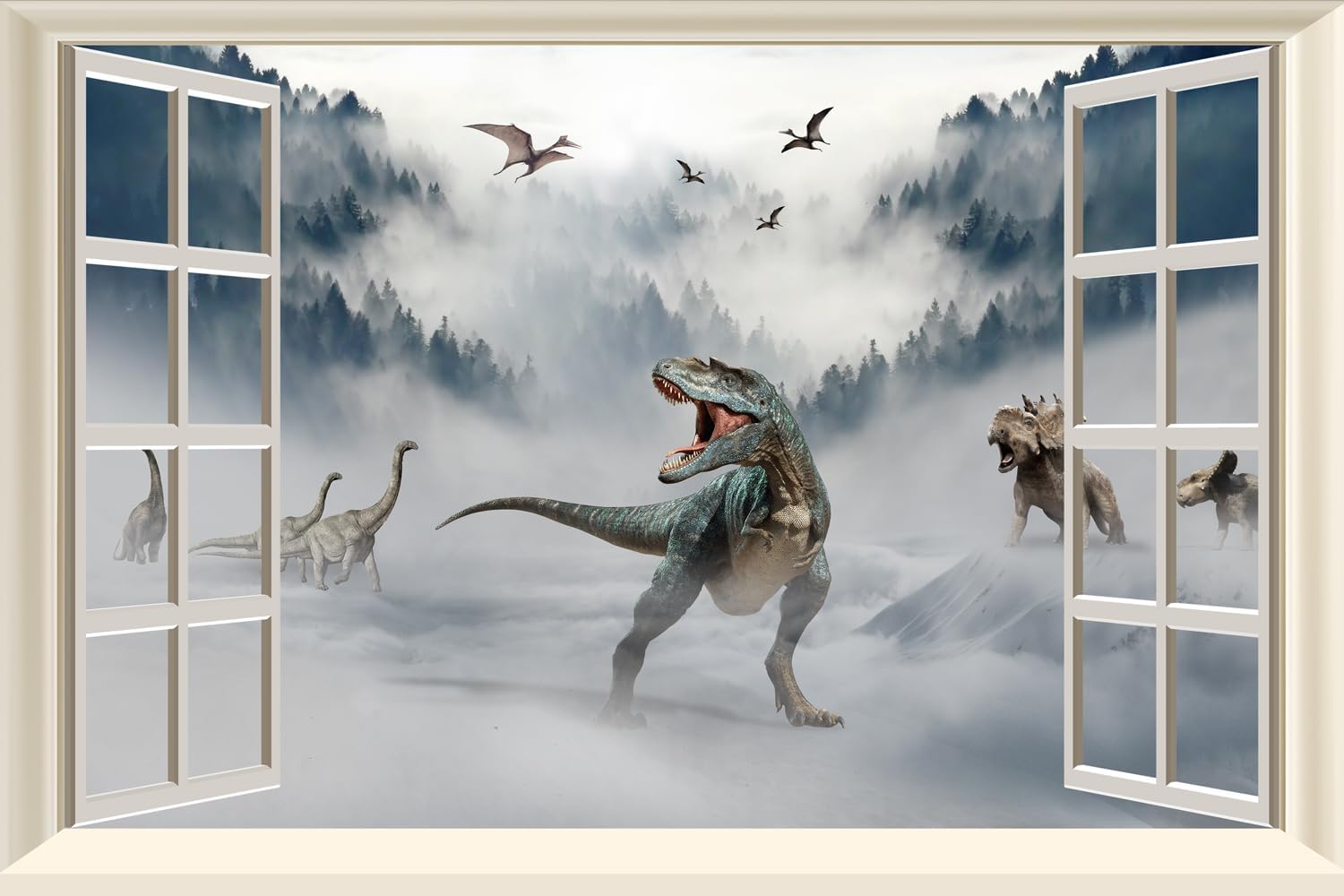 Amazon.com: Fake Window 3D Dinosaur World Kids Nursery Bedroom Playroom ...