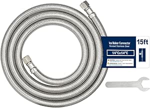 Amazon.com: 15FT Stainless Steel Braided Ice Maker Supply Line – 1/4 ...