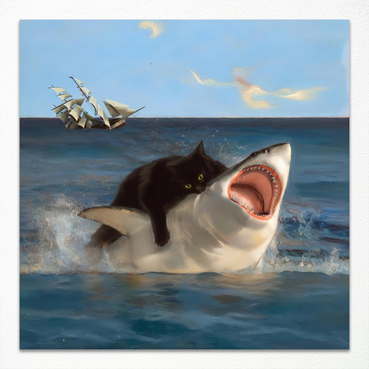 Amazon.com: Cute Fat Black Cat Poster, Fat Cat Vs. Shark Meme In ...