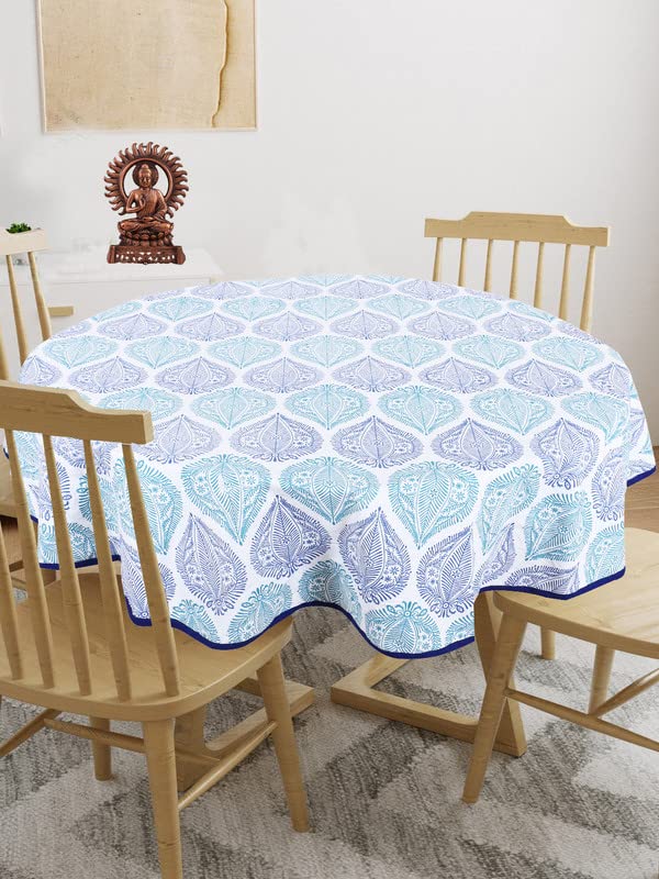 Buy Texstylers Blue Cotton Abstract Round 4 to 6 Seater 56 Inches ...