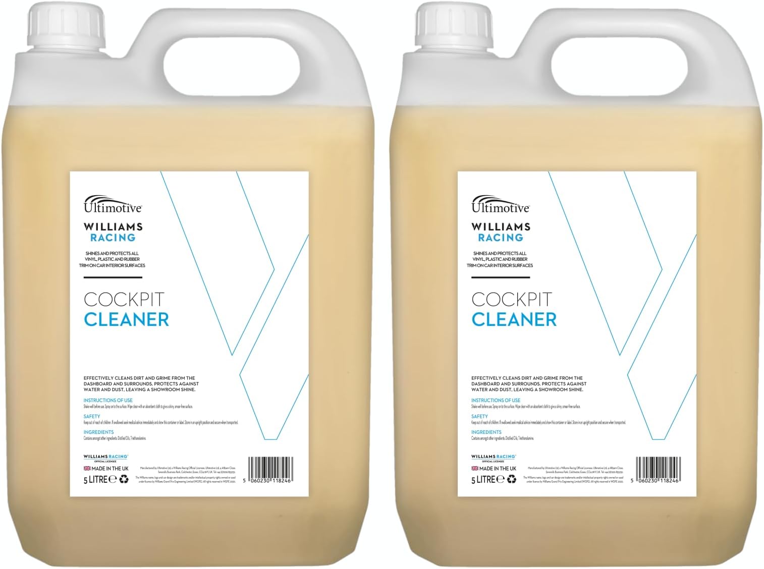 Williams Racing 2 x 5L Cockpit, dashboard and plastic Cleaner : Amazon ...