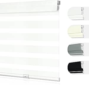 Amazon.com: Boolegon No Drill No Tools Zebra Shades, Filtering Zebra Blinds, Dual Layer Cordless ...