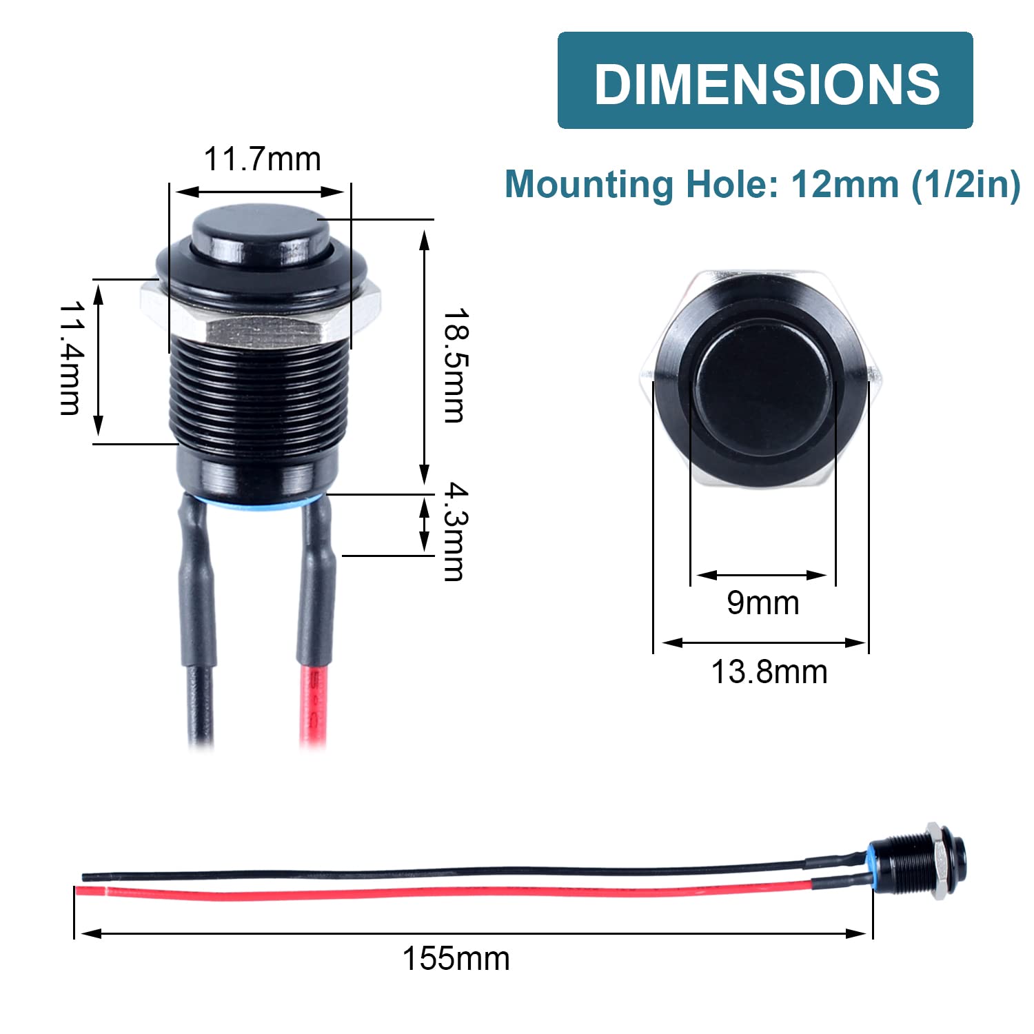 Snapklik.com : DMWD 5pcs 12mm Momentary Push Button Switch High Round Head
