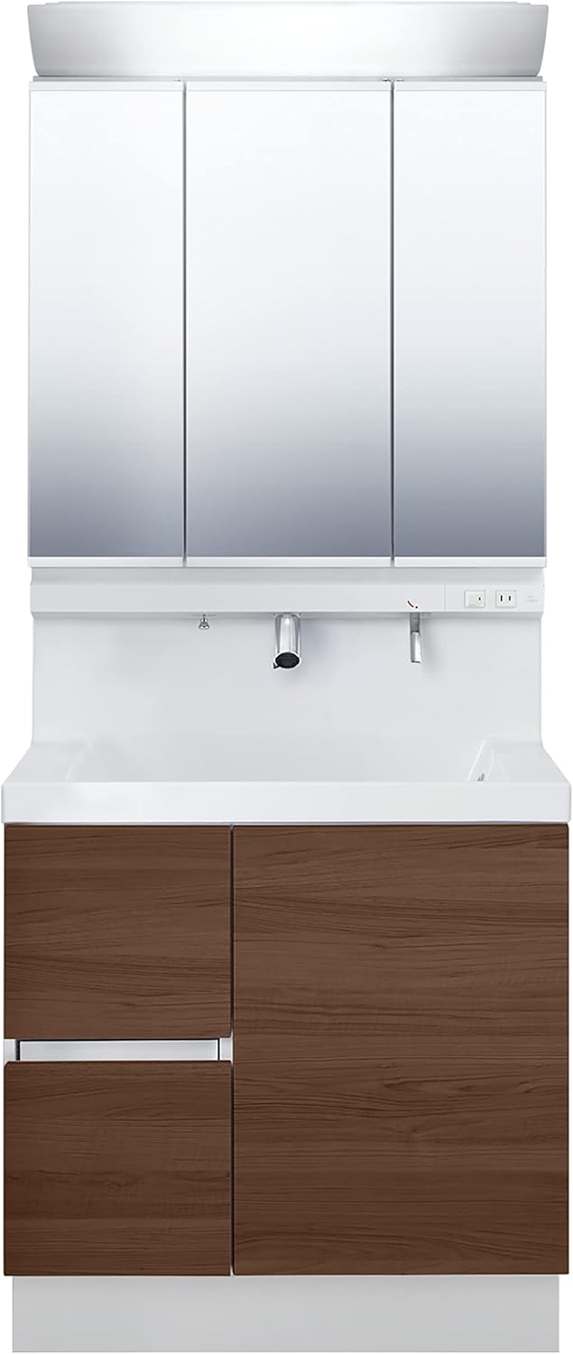 Amazon | LIXIL(リクシル) INAX 洗面化粧台 T1シリーズ タッチレス水栓 片引出タイプ 3面鏡全収納セット クリエモカ ...