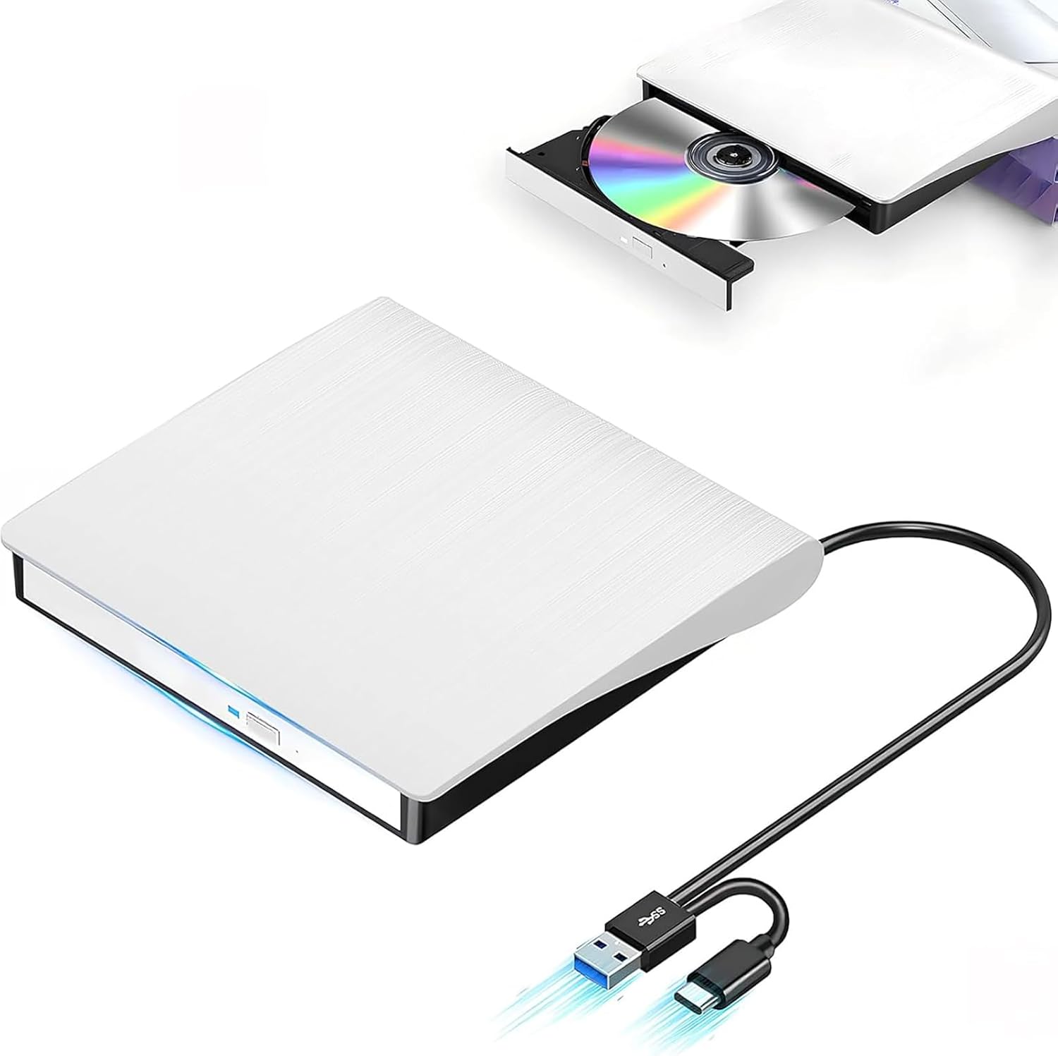 Amazon.co.jp: CD DVDドライブ 外付けDVDドライブ 高速処理 8XDVD& 24XCD 光学ドライブ外付け 読取/書込可 バスパワー USB 2.0/3.0&Type-C両 ...