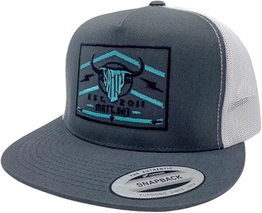 Salty Rodeo Turquoise Lightning Hat - Tall Crown Grey Yupoong Snapback ...