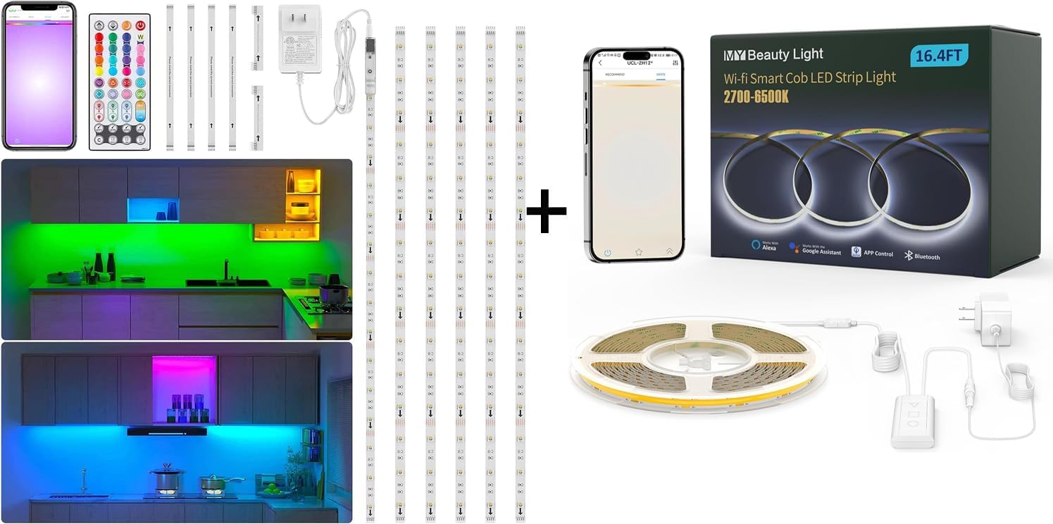 Amazon.com: MY BEAUTY LIGHT Bluetooth Controlled RGBW Under Cabinet Lights Bundle with 2700K ...