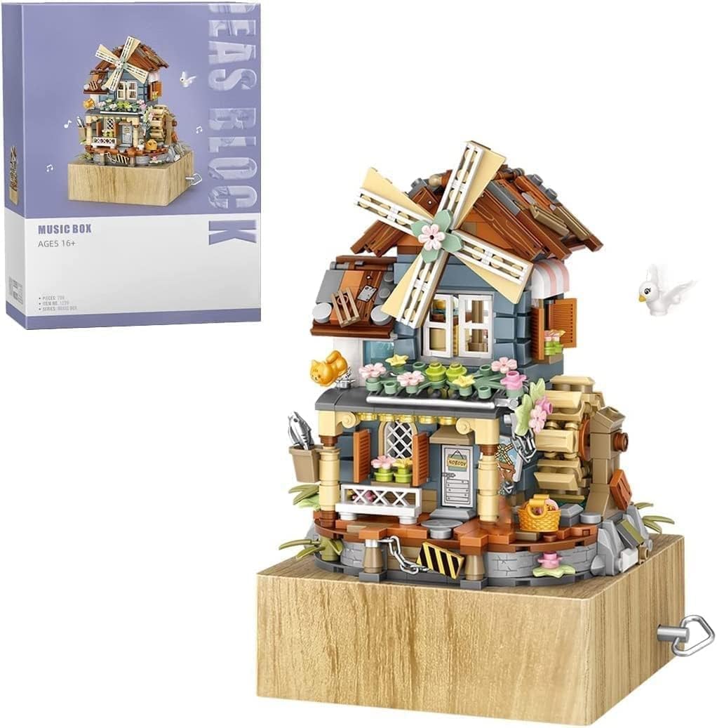 Amazon.com: FULHOLPE Street View Windmill Music Box Bricks Model Set ...