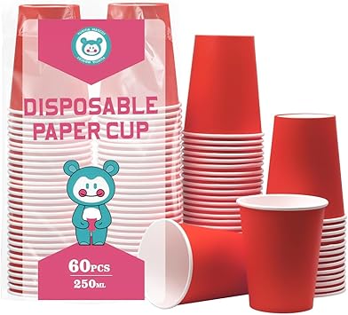 Amazon.com: Yuxitia Disposable Paper Cups, 60pcs Red Paper Cups For DIY ...