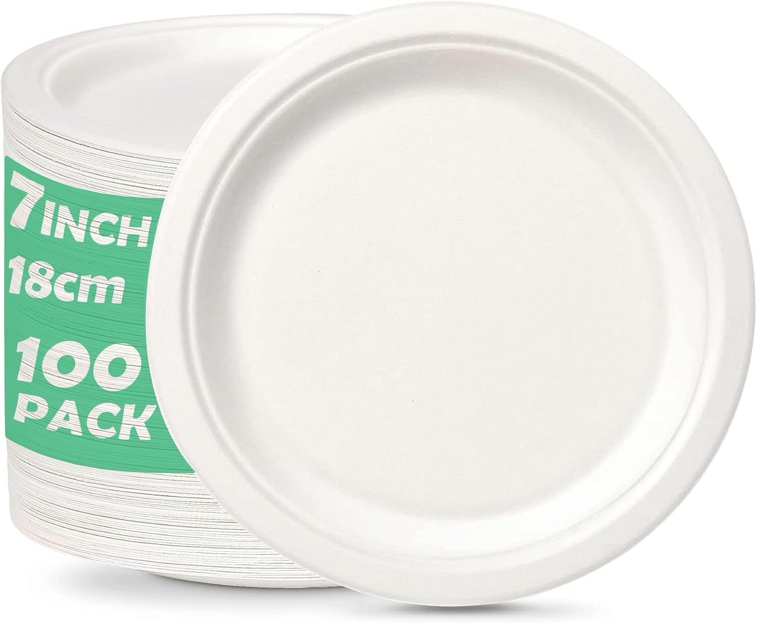 MBBUROYY 18cm Paper Plates, 100 Pack Disposable Plate, 100% Compostable ...
