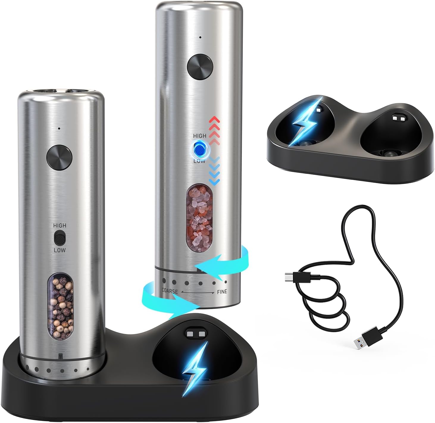 Amazon.com: CIRCLE JOY Electric Salt and Pepper Grinder Set with Rechargeable Base Upgraded ...