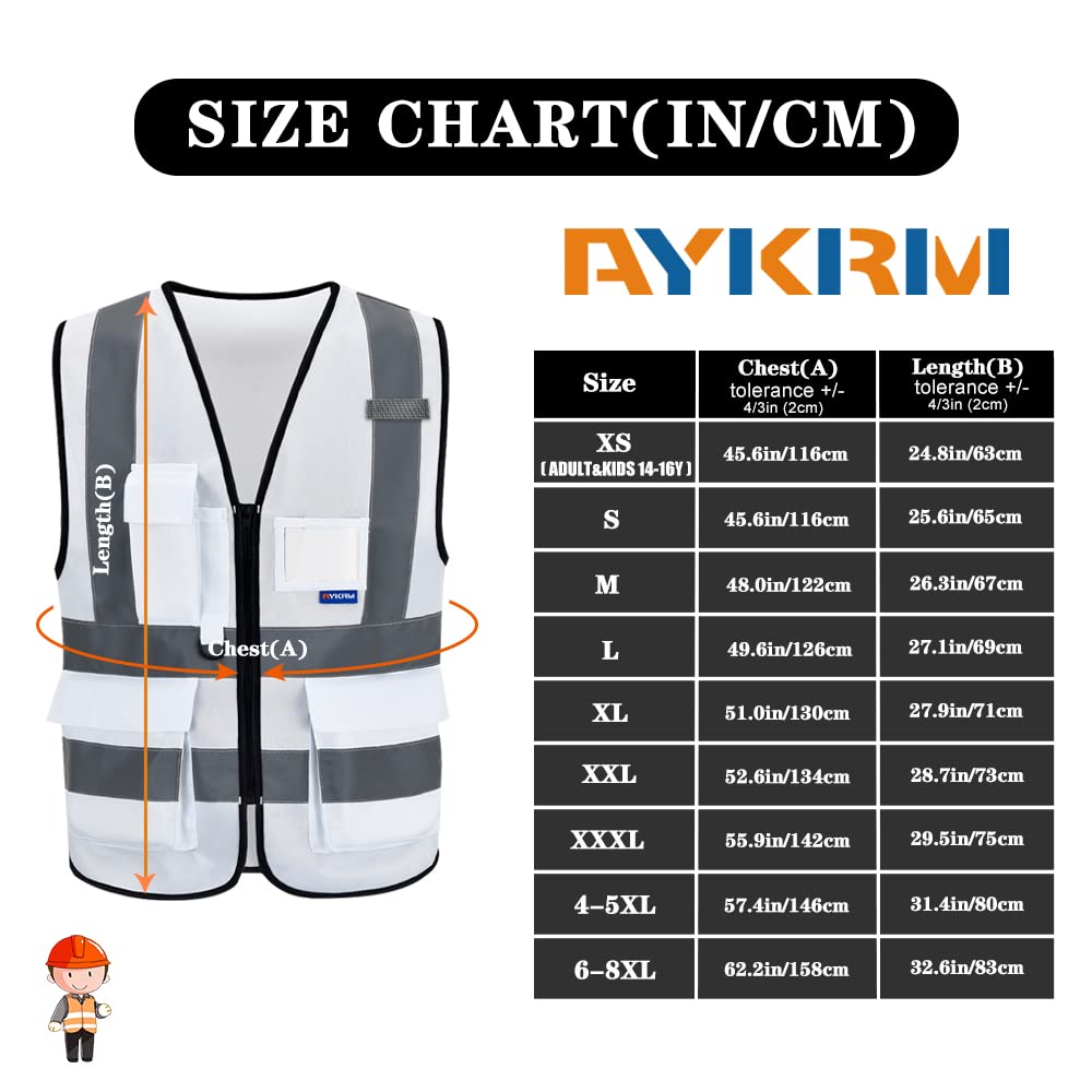 6XL 7XL 8XL white high vis vest Zipper Front High Visibility vest Hi ...