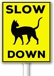 Funny Road Safety Signs, Slow Down Cat Crossing Traffic Sign, Beware of ...